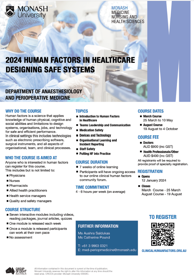 2024 Human Factors In Healthcare: Designing Safe Systems (short course ...